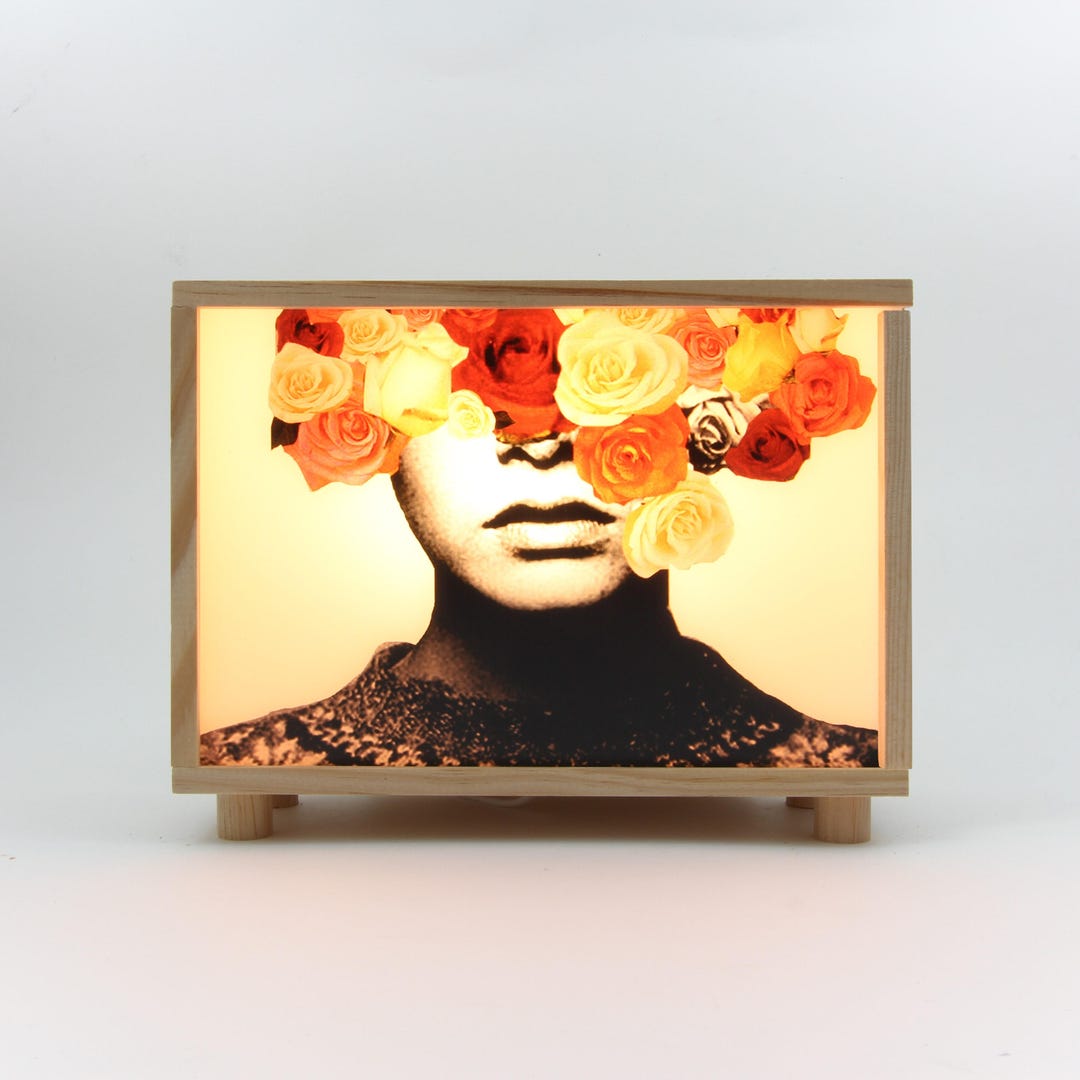 Wooden Table Lamp, Collage Art Light Box, Contemporary Lamp, Living ...