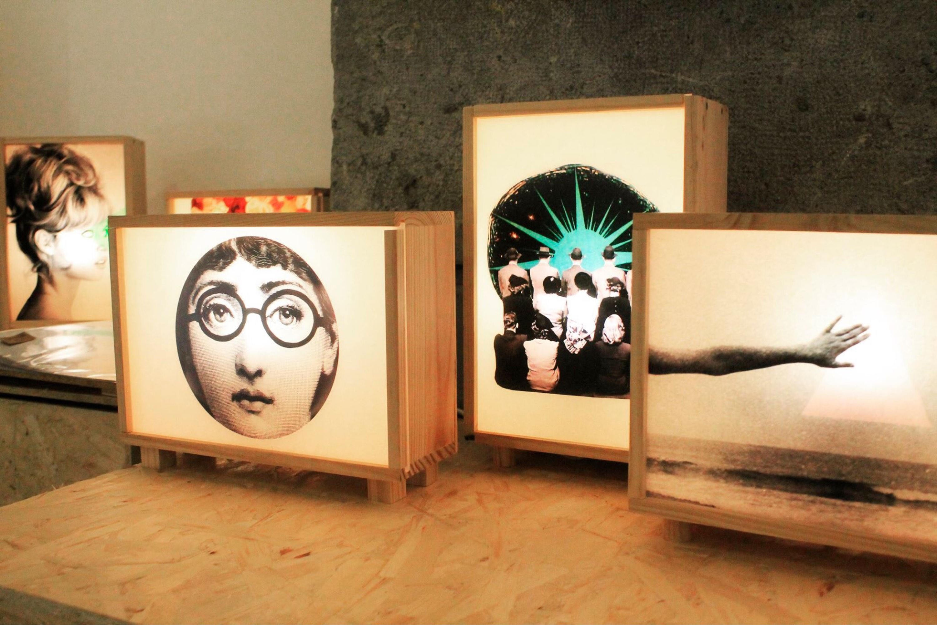 Original Sea Collage in Pinewood Light Box, Night Light Box, Led Lamp ...