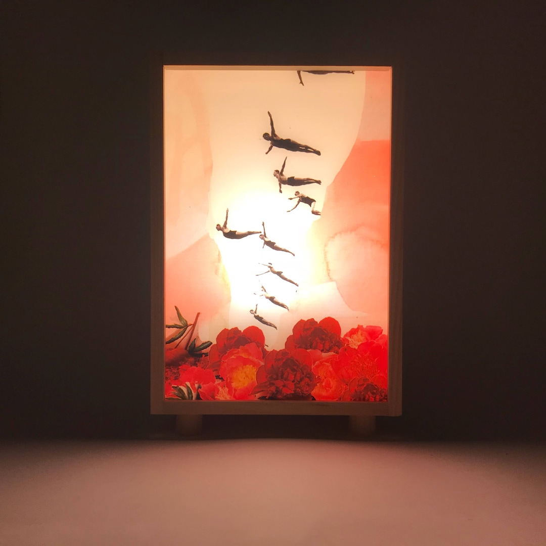 Wooden Lamp With Original Collage Artwork, Lovely Light Box, Desk Led ...