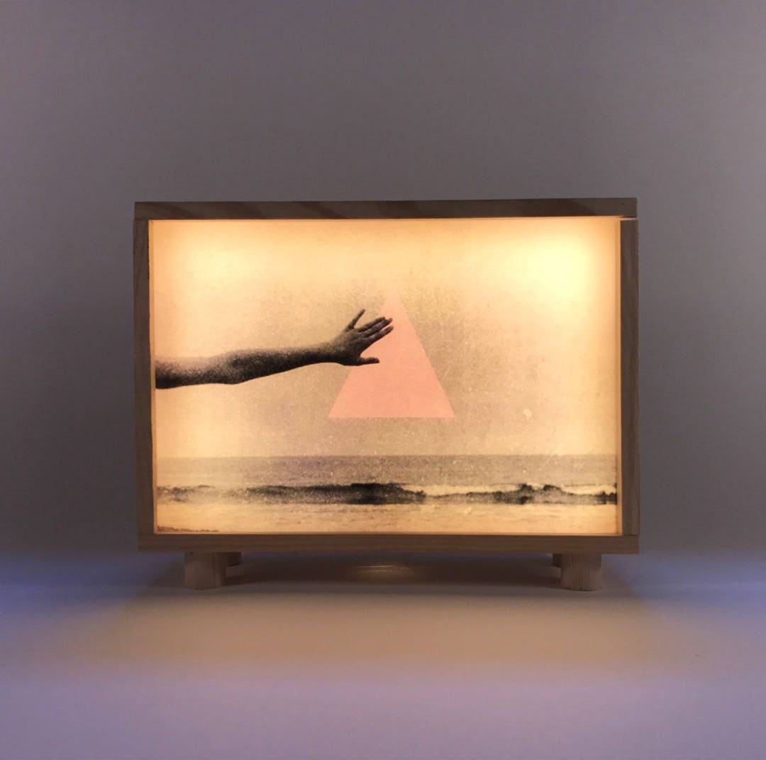 Original Sea Collage in Pinewood Light Box, Night Light Box, Led Lamp ...