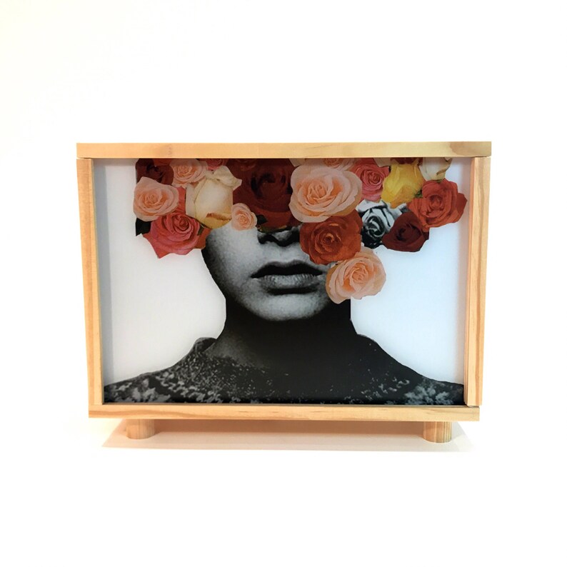 Wooden table lamp collage art light box contemporary lamp | Etsy