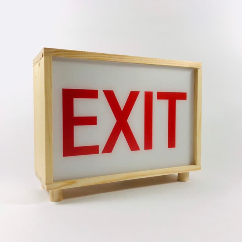 Exit Sign Lightbox, Exit Frame in Pinewood Light Box, Wooden Led Lamp ...