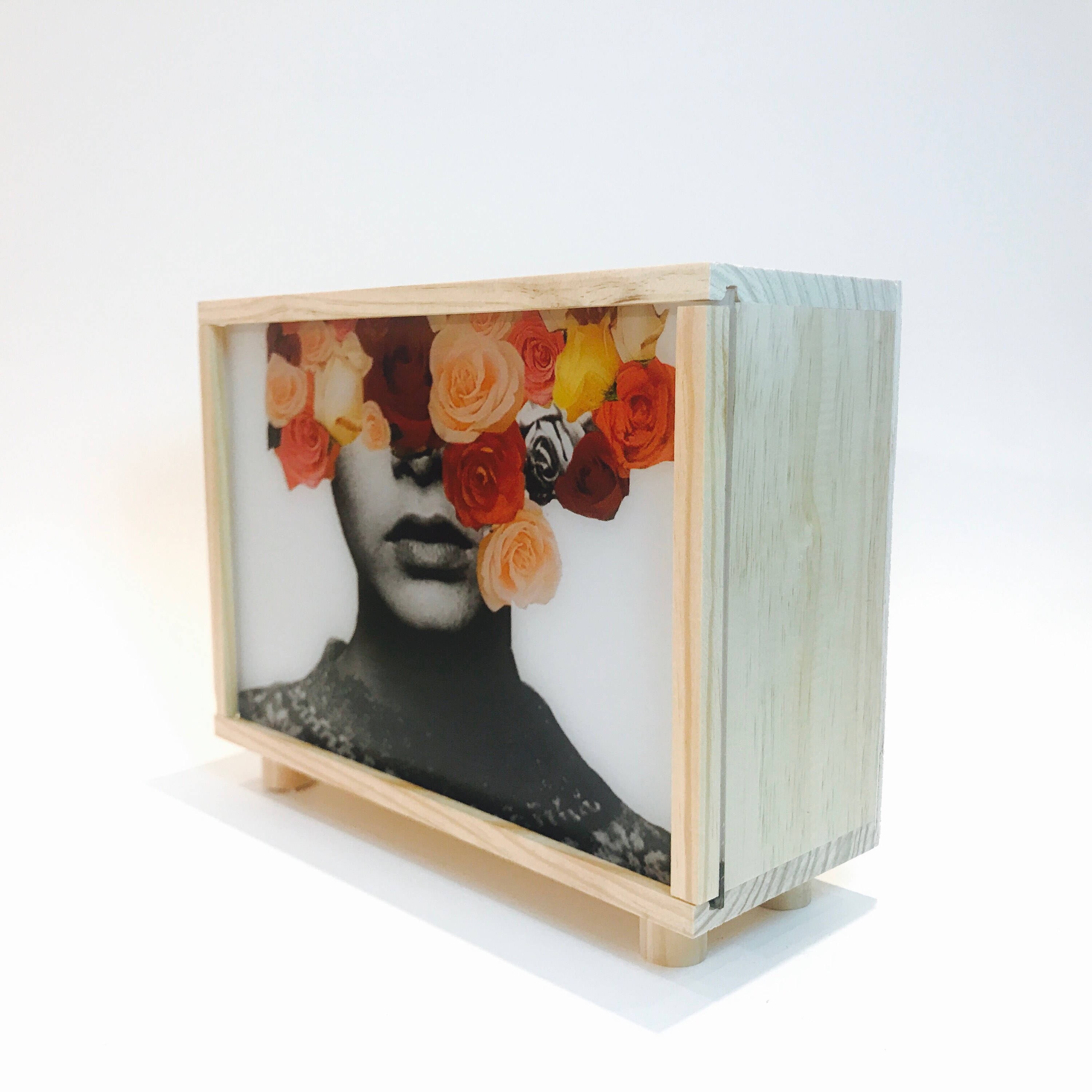 Wooden Table Lamp Collage Art Light Box Contemporary Lamp - Etsy