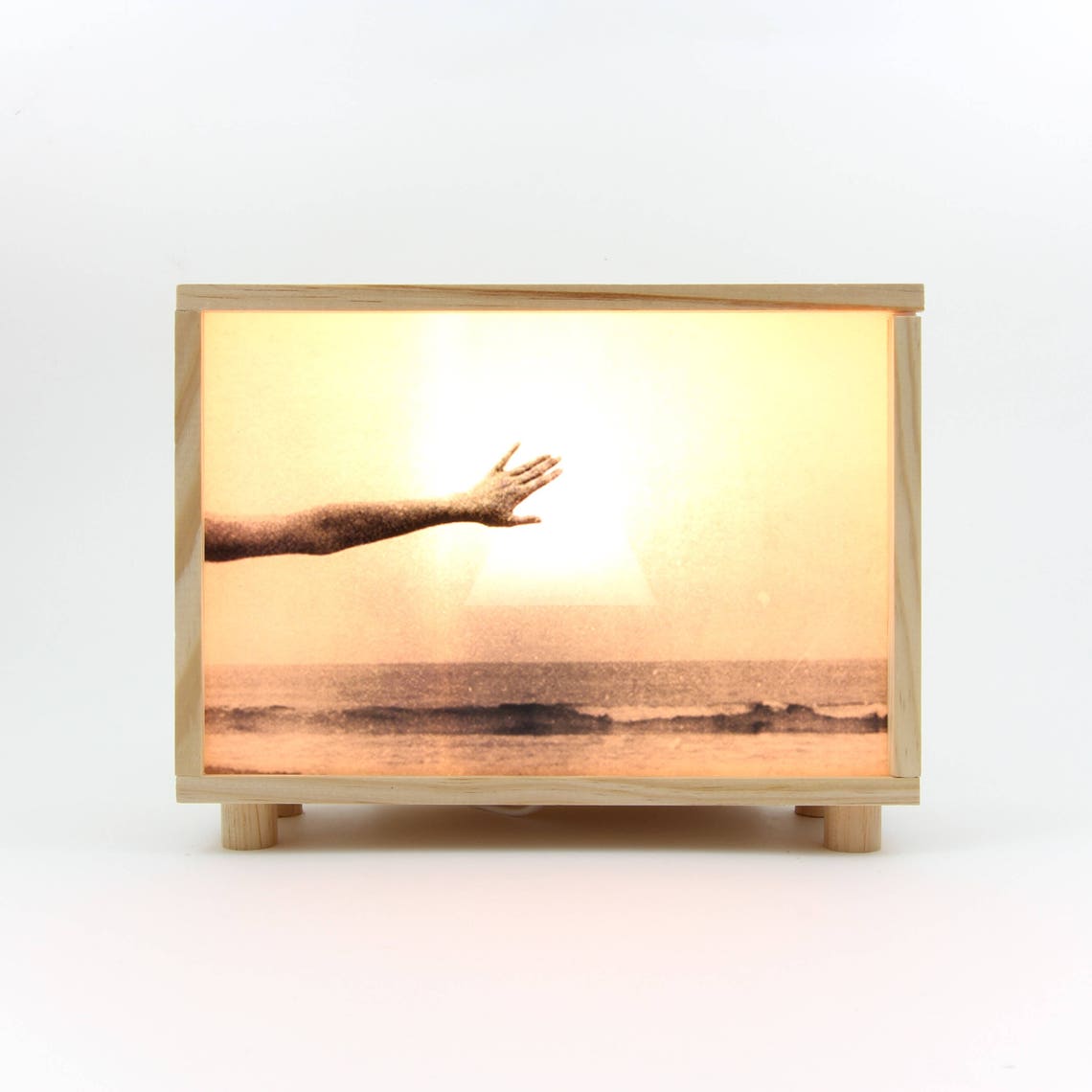 Original Sea Collage in Pinewood Light Box, Night Light Box, Led Lamp ...