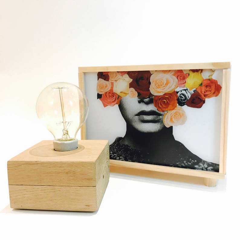 Wooden table lamp collage art light box contemporary lamp | Etsy