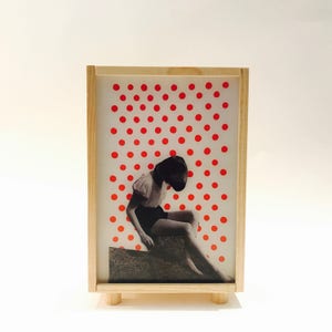 Dots and Girl Collage in Pine Wood Lamp, Wooden Light Box, Desk Lamp ...