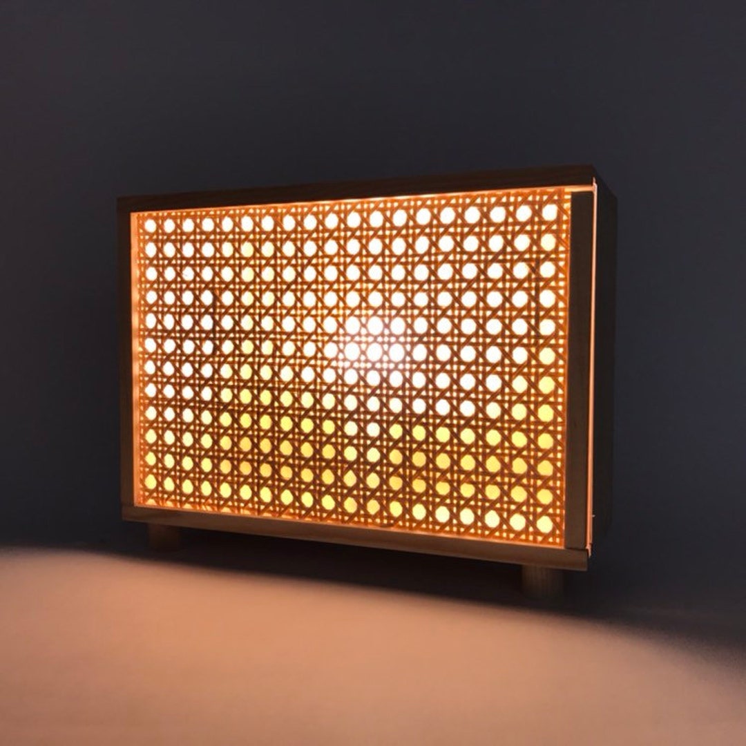 Wooden Handmade Lamp, Special Present, Rattan Light Box, Cannage ...