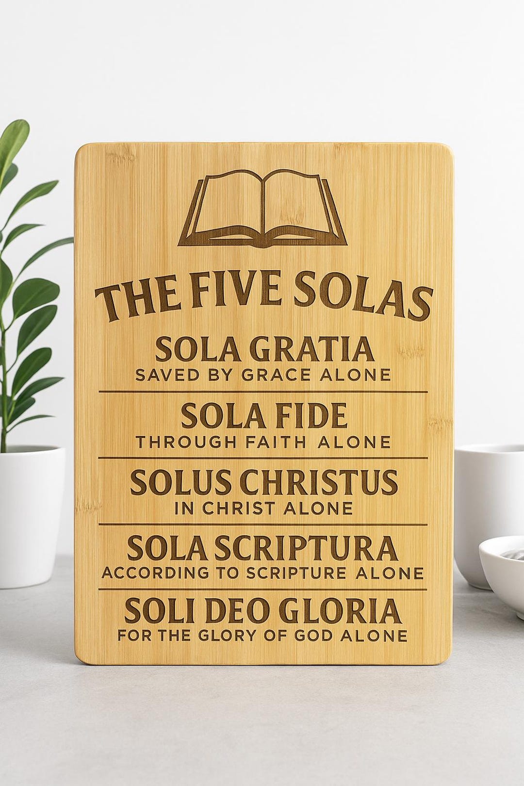 Five Solas Bamboo Wall Plaque, Bible Icon - 15x11 Reformation Art ...