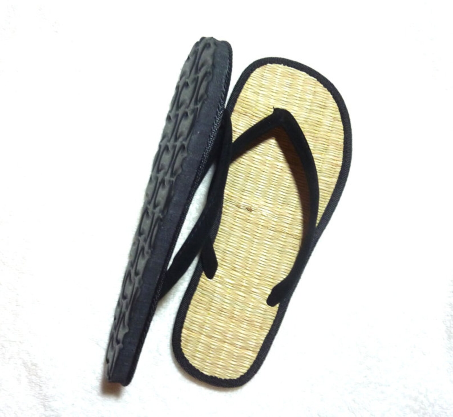 Rice Straw Flip Flops With Black Velvet Thongs (new) - Etsy
