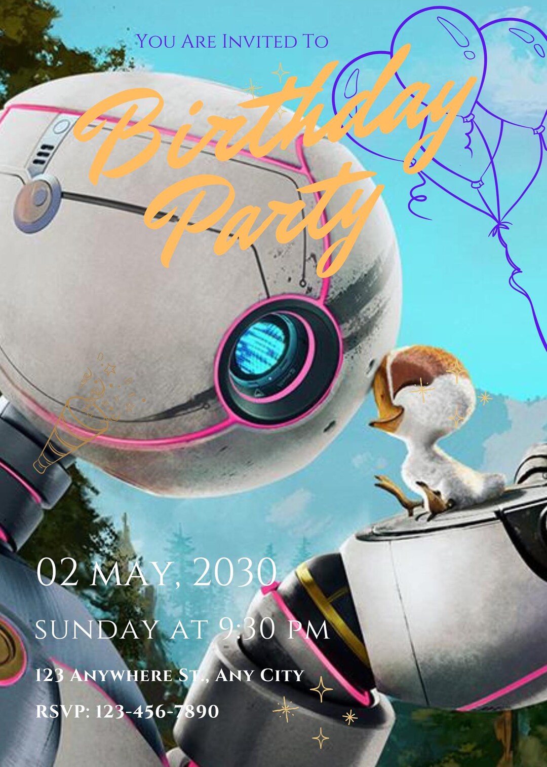 Robot Birthday Invitation/ Wild Party/ Robot Birthday Invite Template ...