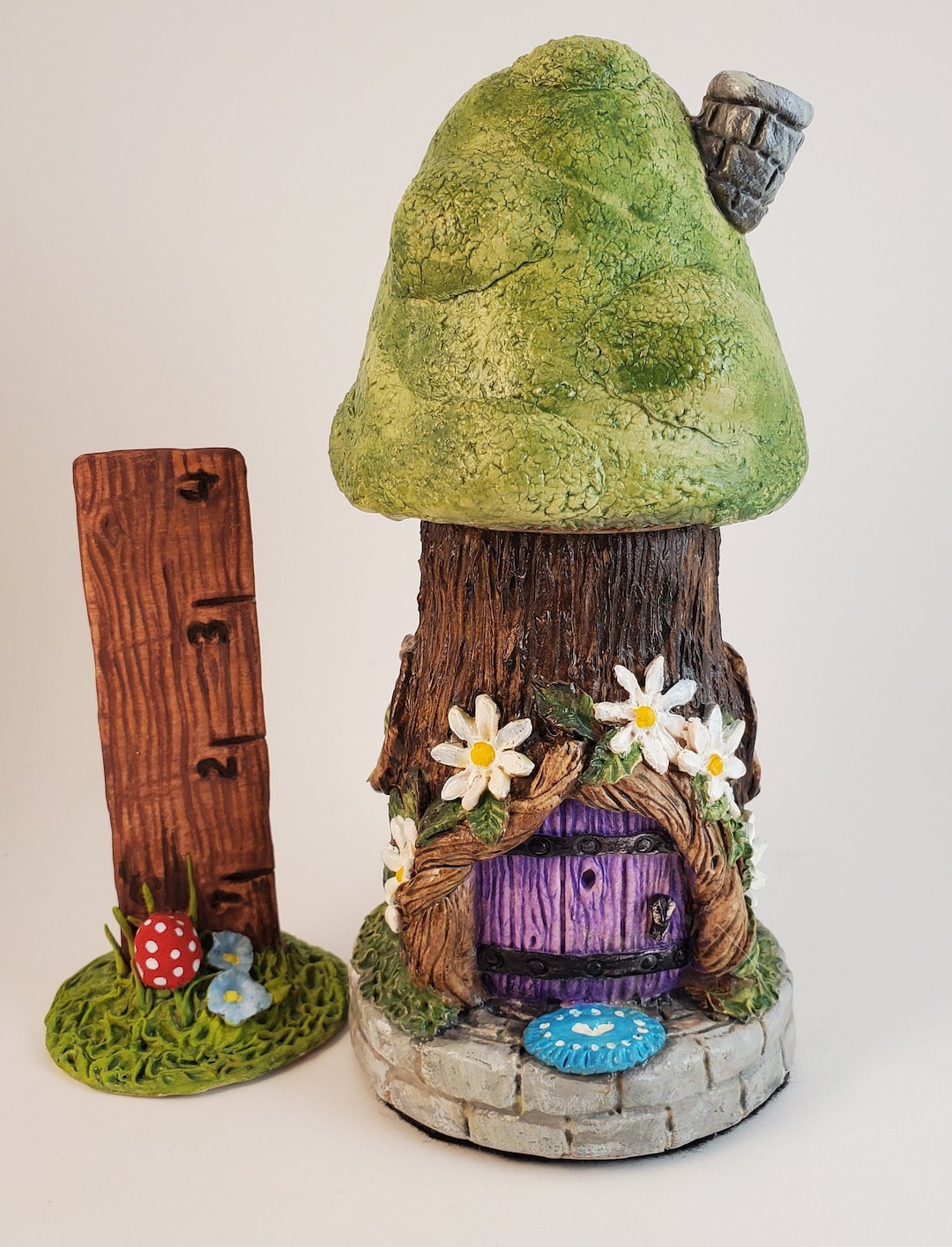 Tiny Tree Fairy House With a Purple Door and Pretty Daisies. A Perfect ...