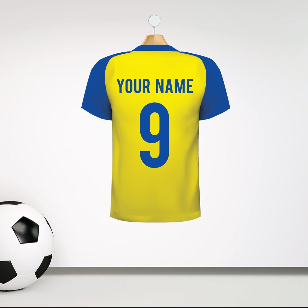 Personalised Yellow & Blue Football Shirt Wall Sticker With Your Name ...