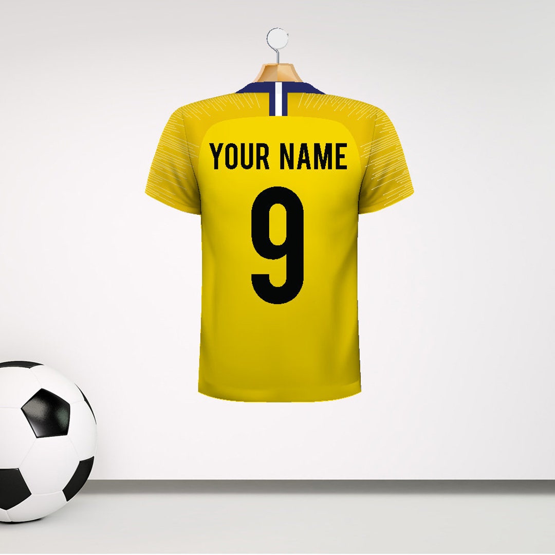 Personalised Yellow & Blue Football Shirt Wall Sticker With Your Name ...