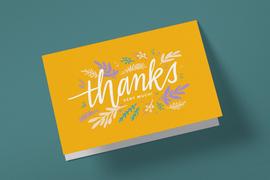 5x7 "thanks" Floral Hand Lettering Printable Thank You Card, Vertical ...