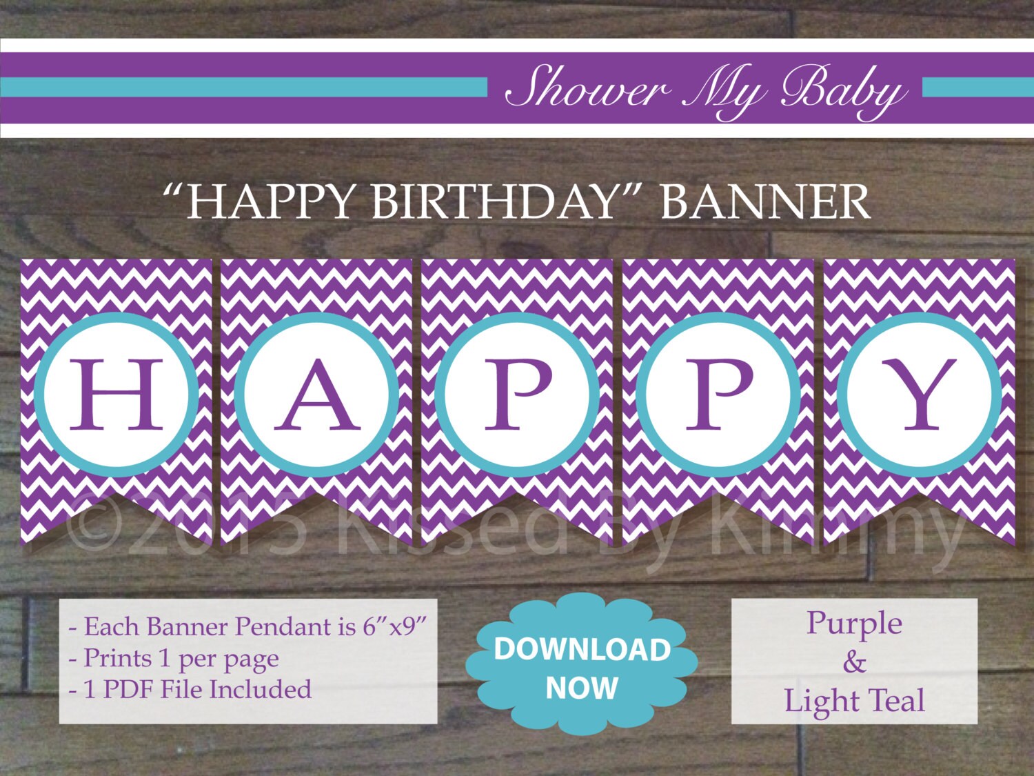 Purple & Teal HAPPY BIRTHDAY Banner - Printable Birthday Banner- Purple ...