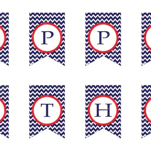 Red & Navy HAPPY BIRTHDAY Banner - Printable Nautical Birthday Banner ...