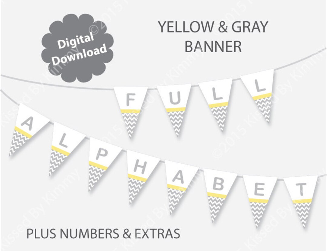 Yellow Gray Baby Shower Banner - Yellow Gray Baby Name Banner ...