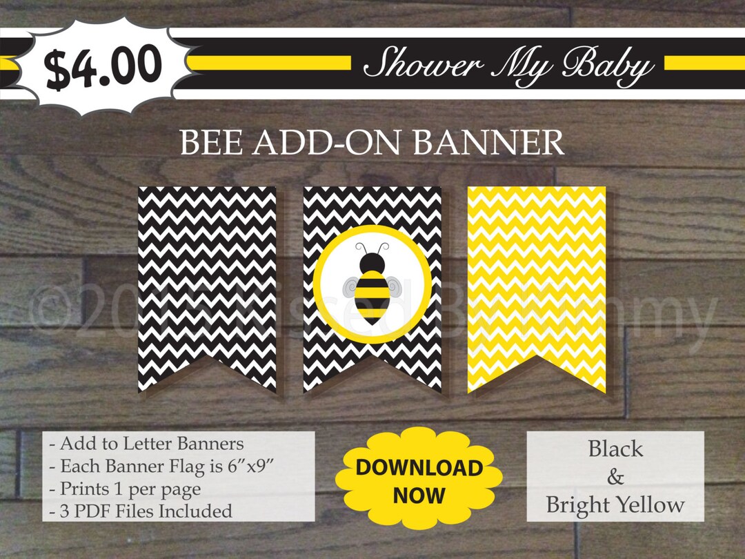Black and Yellow Bee Baby Shower Banner - 25% off -printable Add-on ...