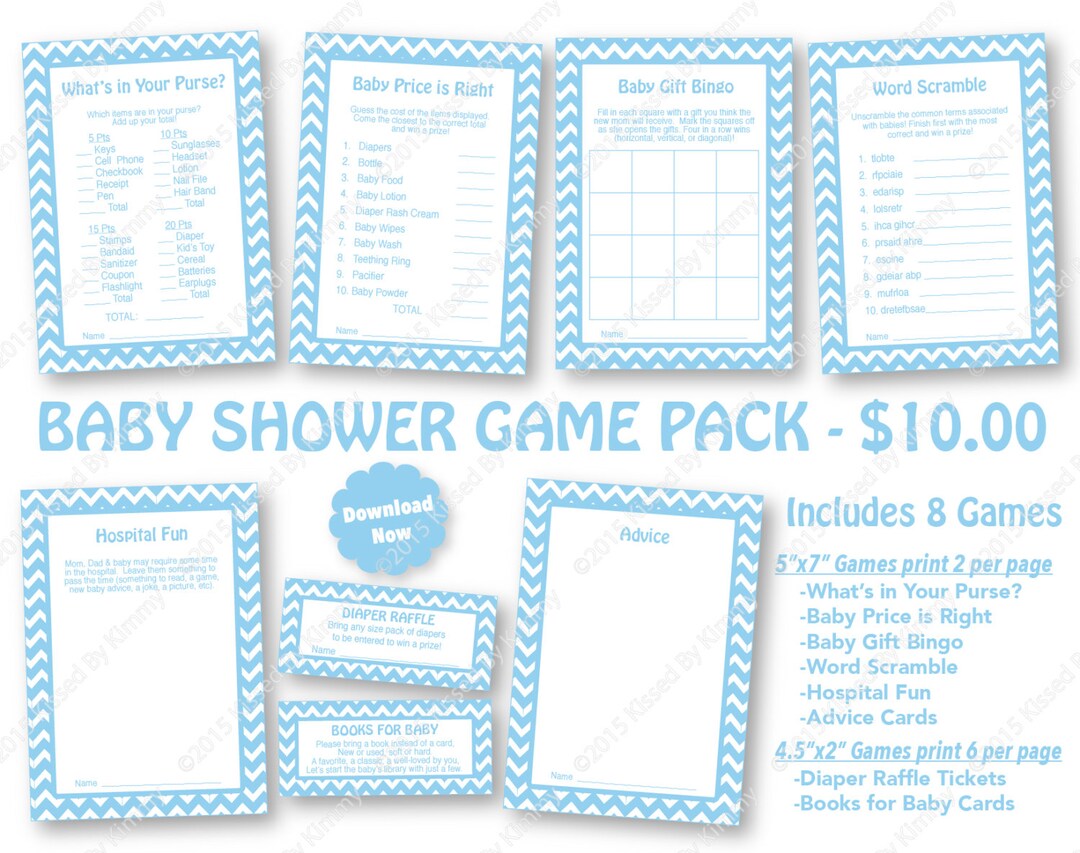 Blue Baby Shower Game Pack - 50% OFF - PRINTABLE Boy Baby Shower Games ...