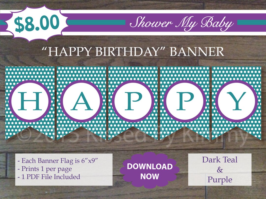 50% off SALE- Purple and Teal HAPPY BIRTHDAY Banner - Printable ...