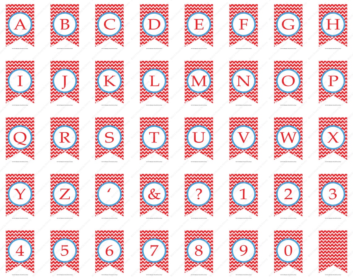 40% off SALE- Red and Blue FULL ALPHABET (+ Numbers) Banner - Printable ...