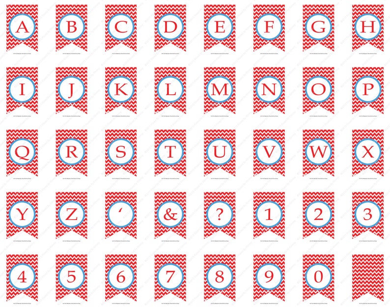 40% off SALE- Red and Blue FULL ALPHABET (+ Numbers) Banner - Printable ...