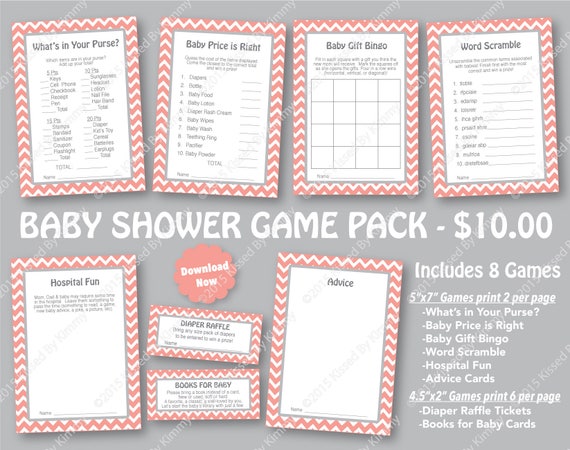 Baby Shower Game Pack PRINTABLE Baby Shower Games 8 Pack | Etsy
