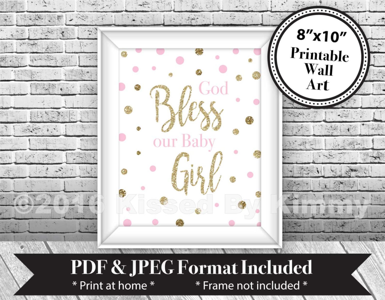 Pink & Gold Baby Wall Art- God Bless Our Baby Girl- Printable Baptism ...