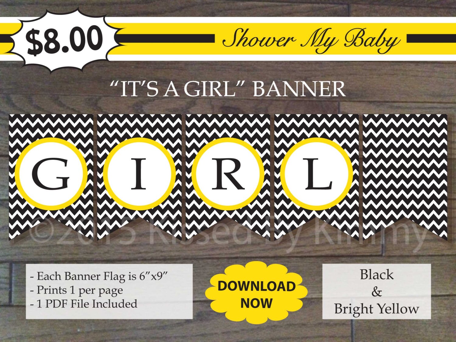 IT'S A GIRL Baby Shower Banner - Printable Baby Girl Banner - Bee Party ...