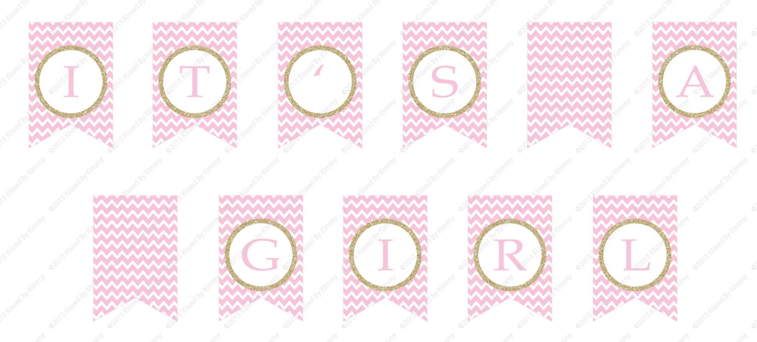 Pink & Gold Glitter IT'S A GIRL Banner - 50% off - Printable Baby ...