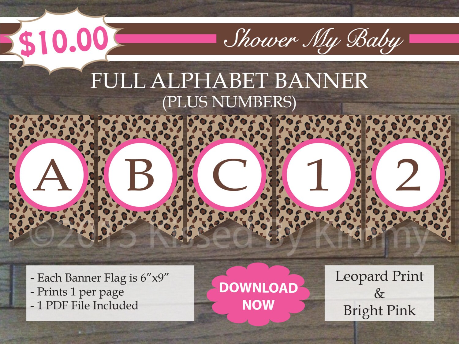 70% off SALE Leopard Print Bright Pink Baby Shower FULL ALPHABET ...