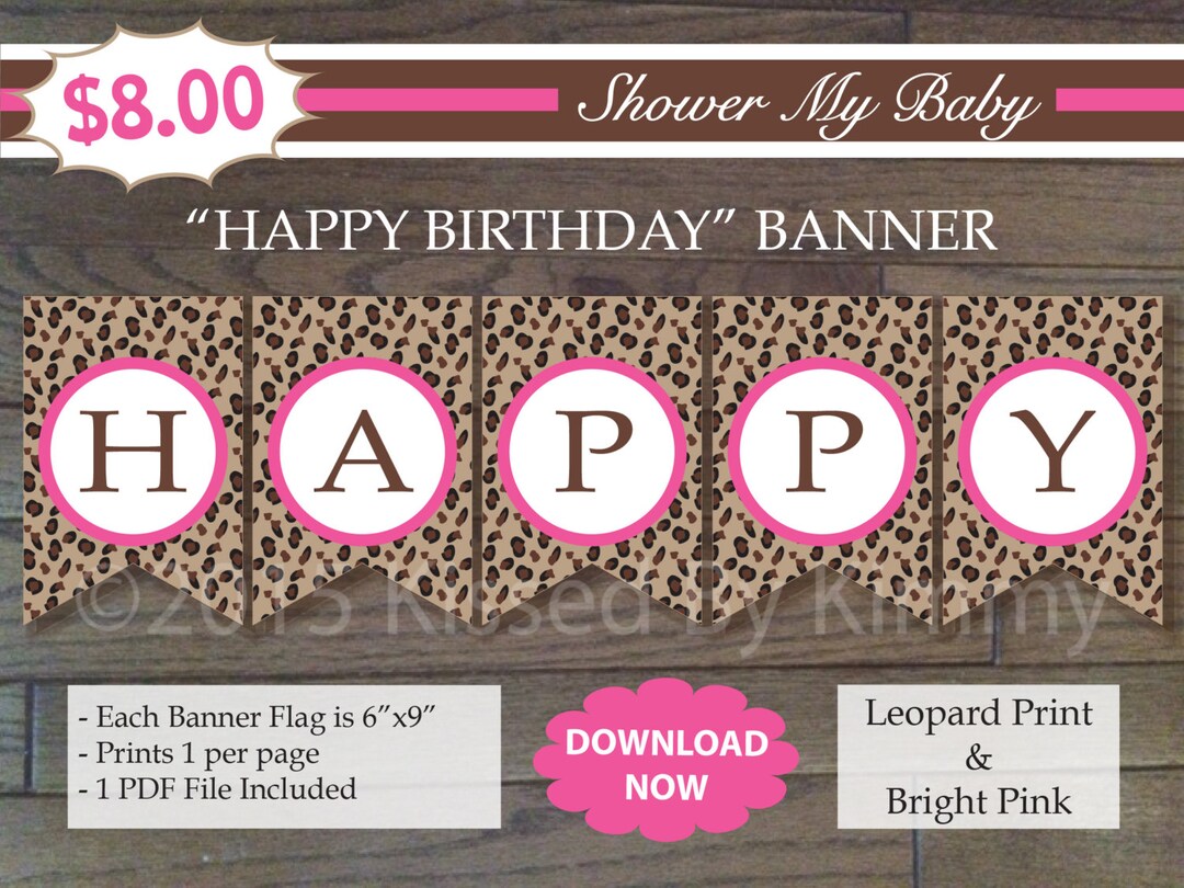 25% off SALE Leopard and Bright Pink HAPPY BIRTHDAY Banner - Printable ...