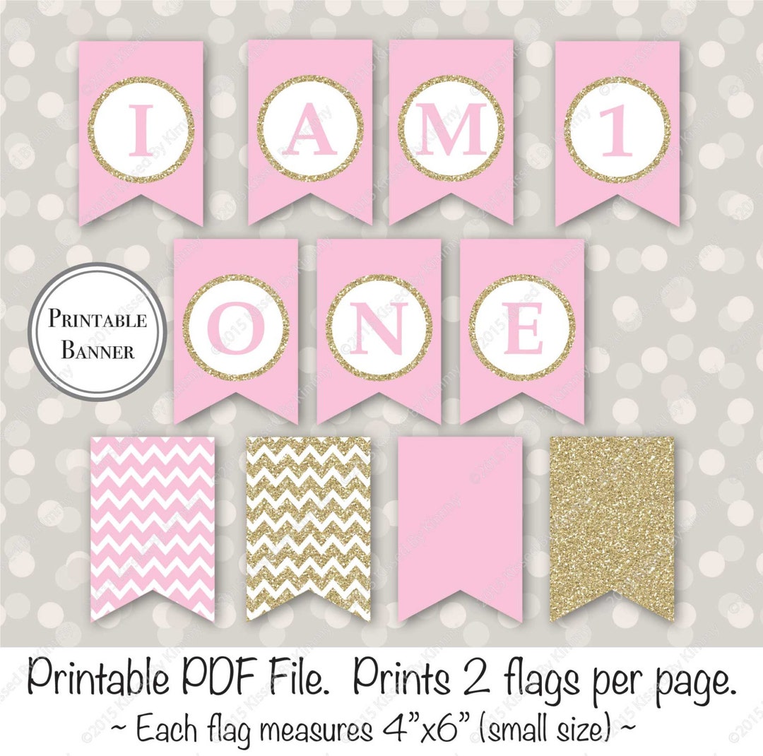 SALE - Gold & Pink 1st Birthday Banner - I Am One Banner - I Am 1 ...