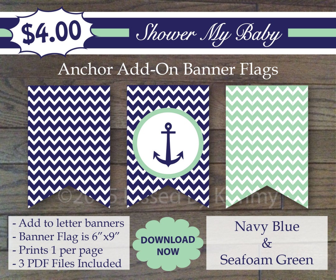 Nautical Baby Shower Banner - 60% off - Seafoam Navy Add-on Banner ...