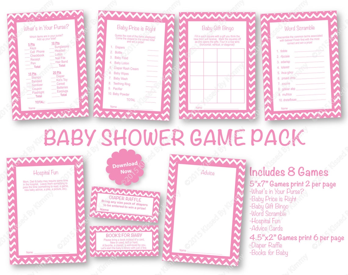 Pink Baby Shower Game Pack PRINTABLE Girl Baby Shower Games | Etsy