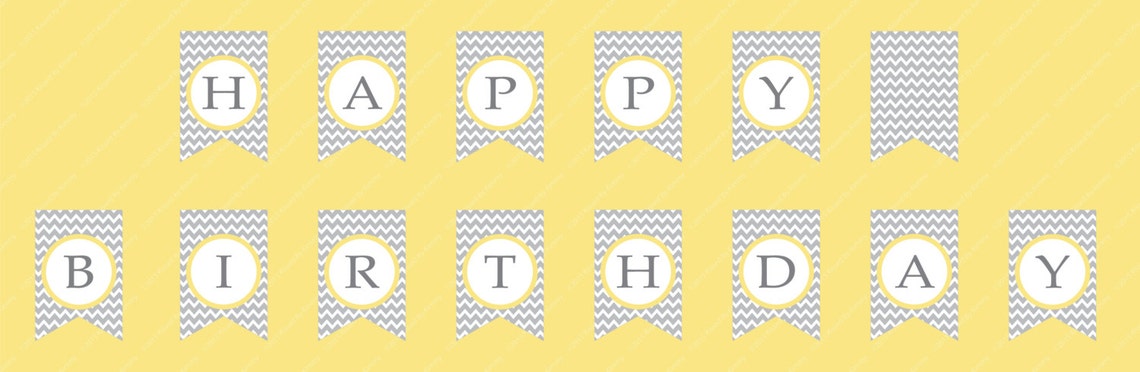 Yellow & Gray HAPPY BIRTHDAY Banner - Printable Birthday Banner- L Gray ...