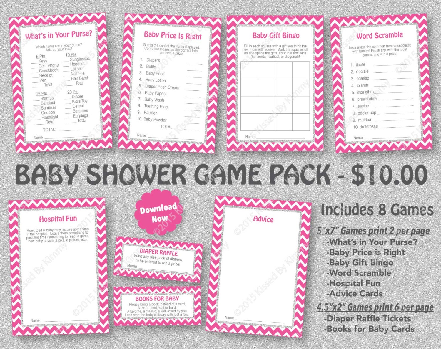 Pink Silver Glitter Baby Shower Game Pack 60% OFF PRINTABLE Pink Baby ...