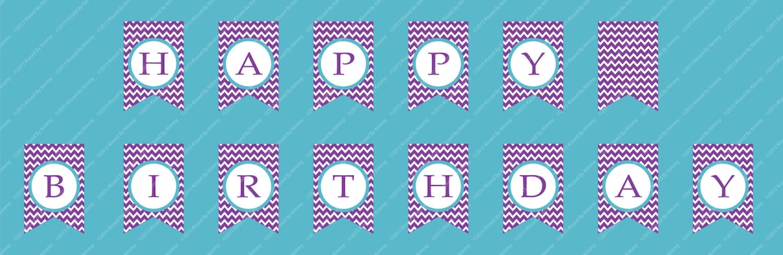 Purple & Teal HAPPY BIRTHDAY Banner Printable Birthday Banner Purple L ...