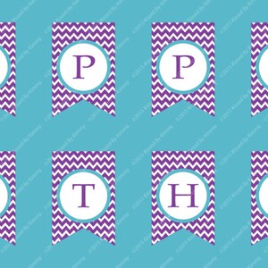 Purple & Teal HAPPY BIRTHDAY Banner - Printable Birthday Banner- Purple ...