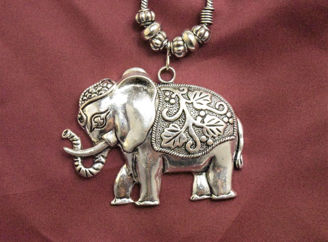 Silver Elephant Pendant Necklace AAA Oxidized Charm Engraved Boho ...