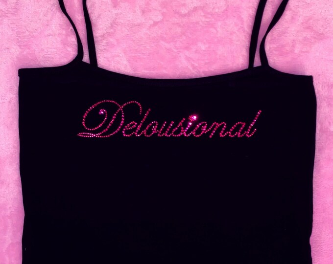 Sample Sale Print Typo Delusional Pink Rhinestones Cami Top Mcbling Y2K ...