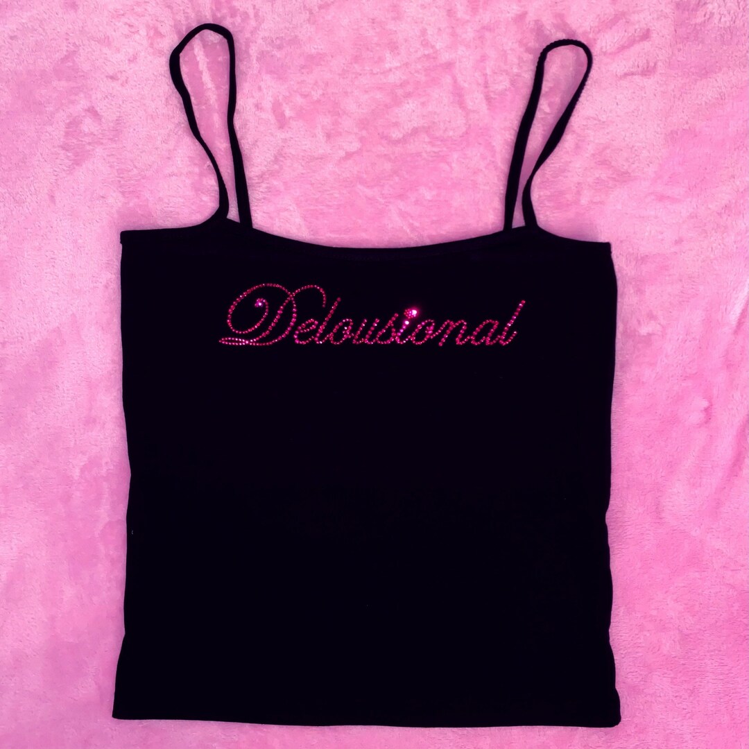 Sample Sale - Print Typo - Delusional Pink Rhinestones Cami Top ...