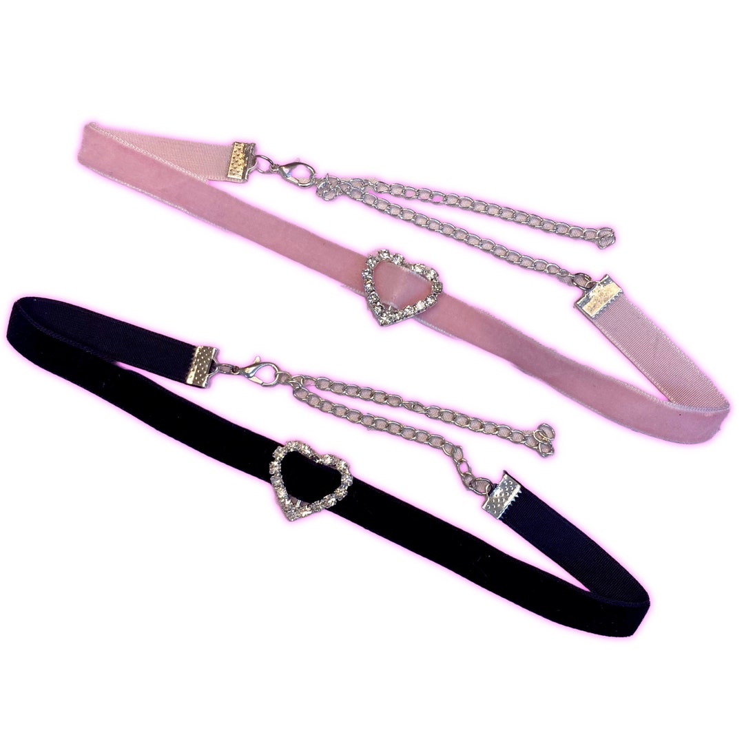 Y2K Rhinestone Heart Velvet Choker Necklace - Etsy
