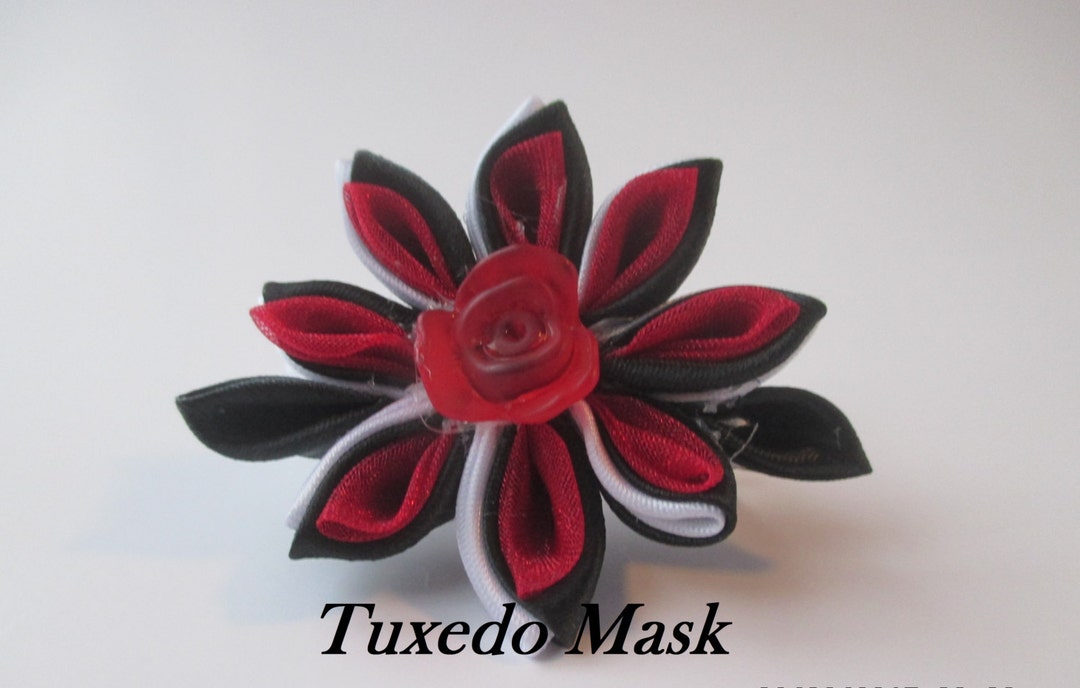 Tuxedo Mask Inspired Kanzashi Flower, Handmade Japanese Fabric Flower ...
