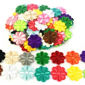 100PCS Assorted Color Small Flower Patch Sticker Embroidery Badge Iron ...