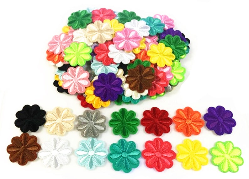 100PCS Assorted Color Small Flower Patch Sticker Embroidery Badge Iron ...