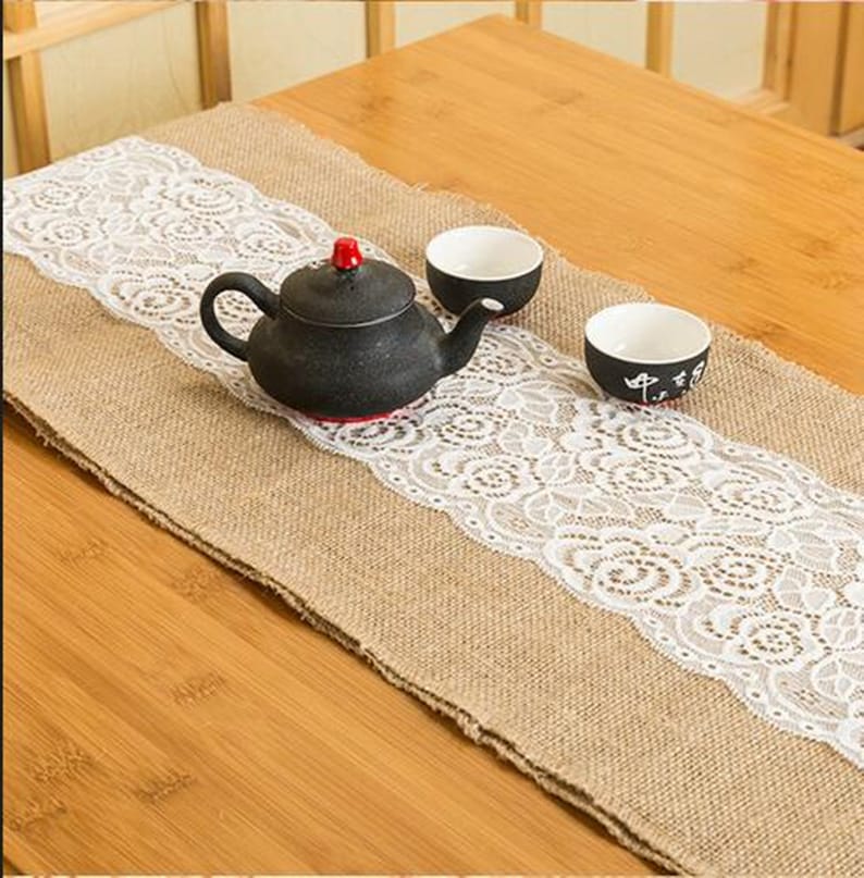 Linen Lace Table Runner Natural Jute Hessian Burlap Lace Table Runner ...