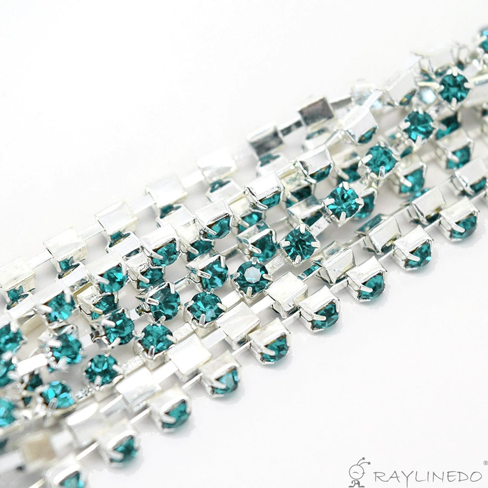 3A Class 2mm Rhinestone Diamante Silver Plated Chain 10 Yard Lenght for ...