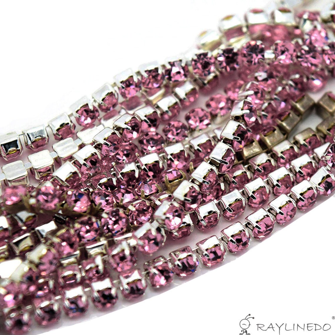 3A Class 2mm Rhinestone Diamante Silver Plated Chain 10 Yard Lenght for ...