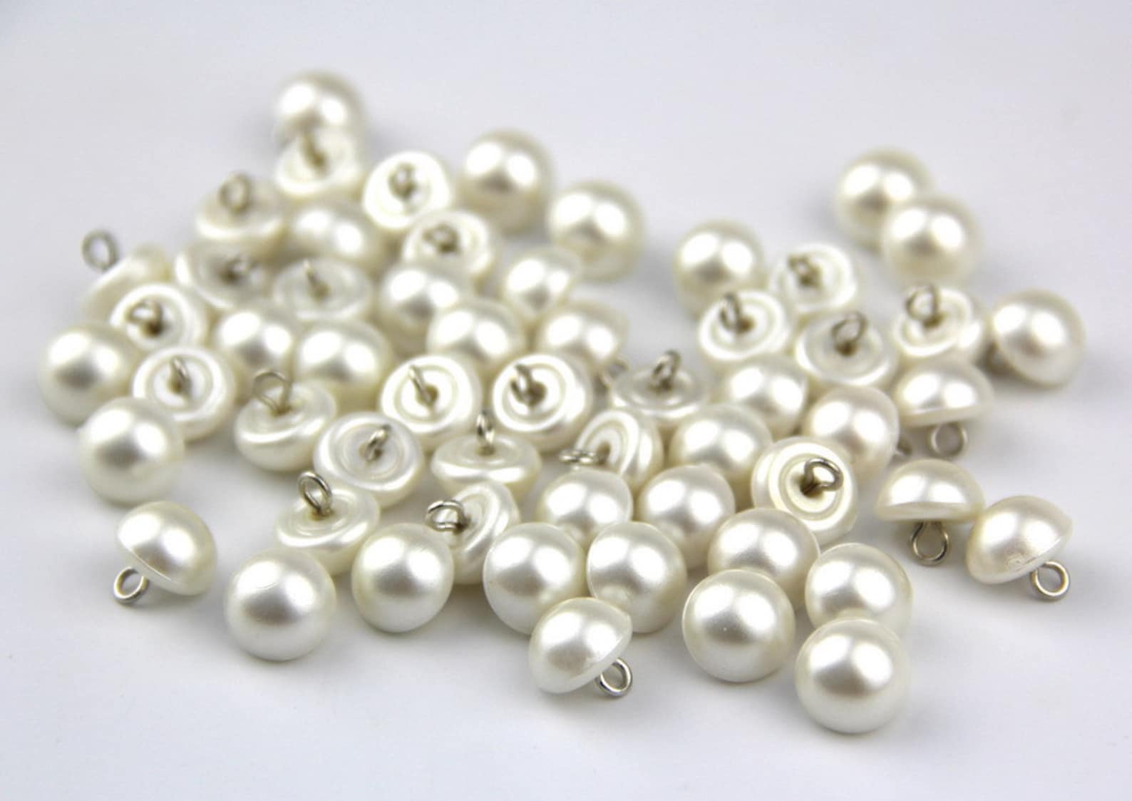10mm White Pearl Bead Cap Half Ball Dome Metal Circle Hook Buttons for ...
